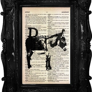 Animal Print on Vintage Dictionary Page - Donkey - Etsy