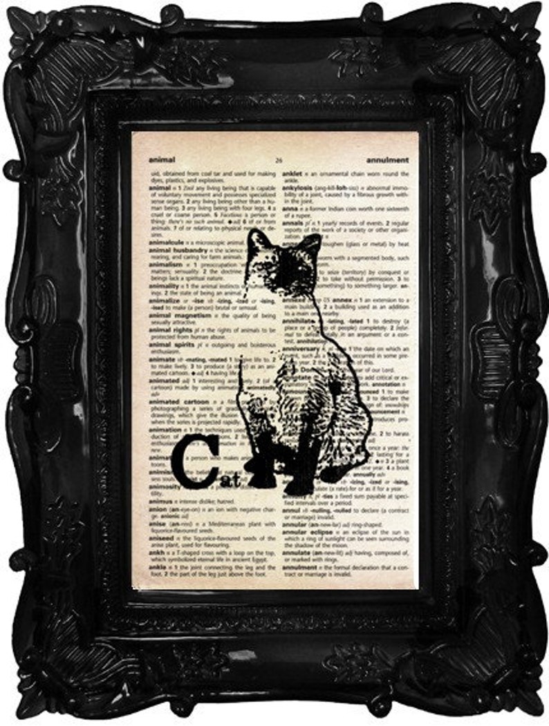 Animal Print on Vintage Dictionary Page Cat - Etsy