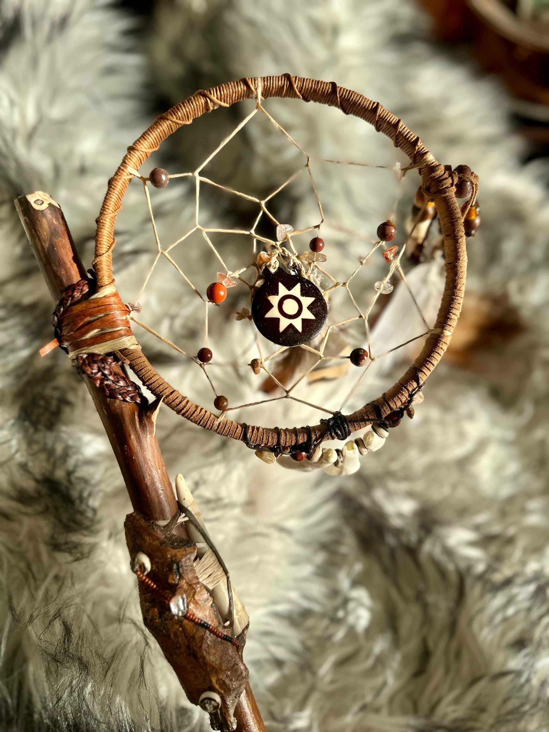 Hand Carved and Weaved Medicine Stick: Bison Bone, Antler Feather ...