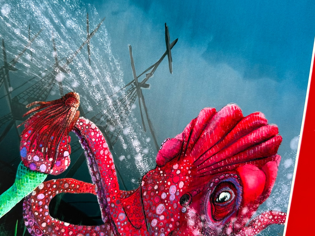 Mermaid Art Print: Octopus Battle, Vibrant Underwater Scene (11x14 ...
