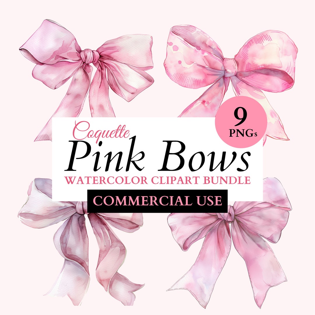 Watercolor Pink Bows PNG Coquette Clipart Bundle Pastel Bow Clipart ...