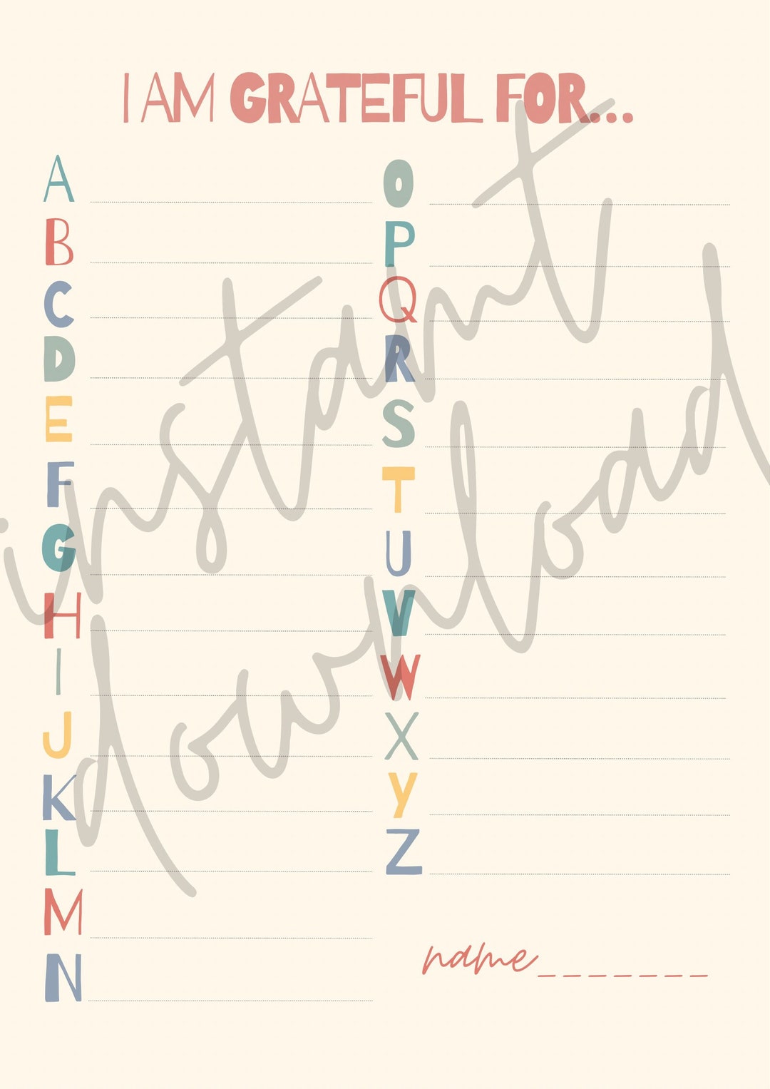 ABC Gratitude Printable for Kids Alphabet Homeschool Worksheet Instant ...