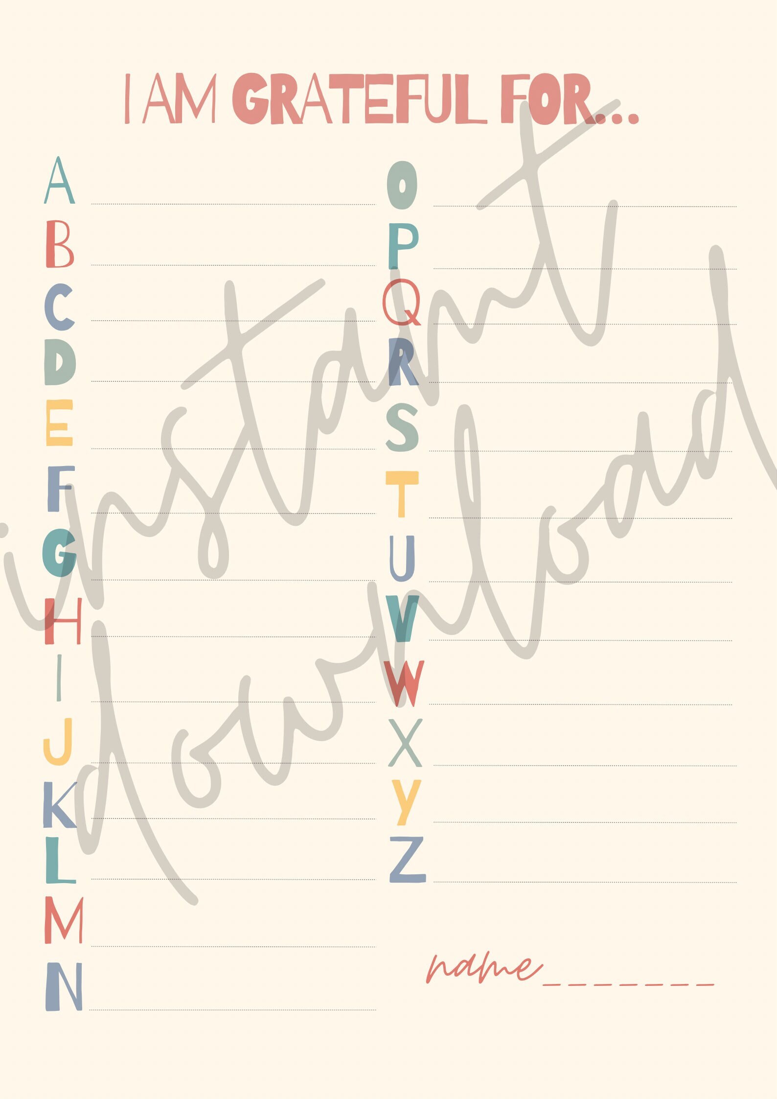 ABC Gratitude Printable for Kids Alphabet Homeschool Worksheet Instant ...