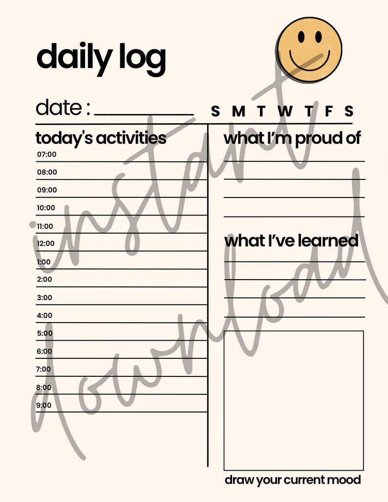 Daily Log Printable for Kids Emotional Regulation Homeschool Worksheet ...