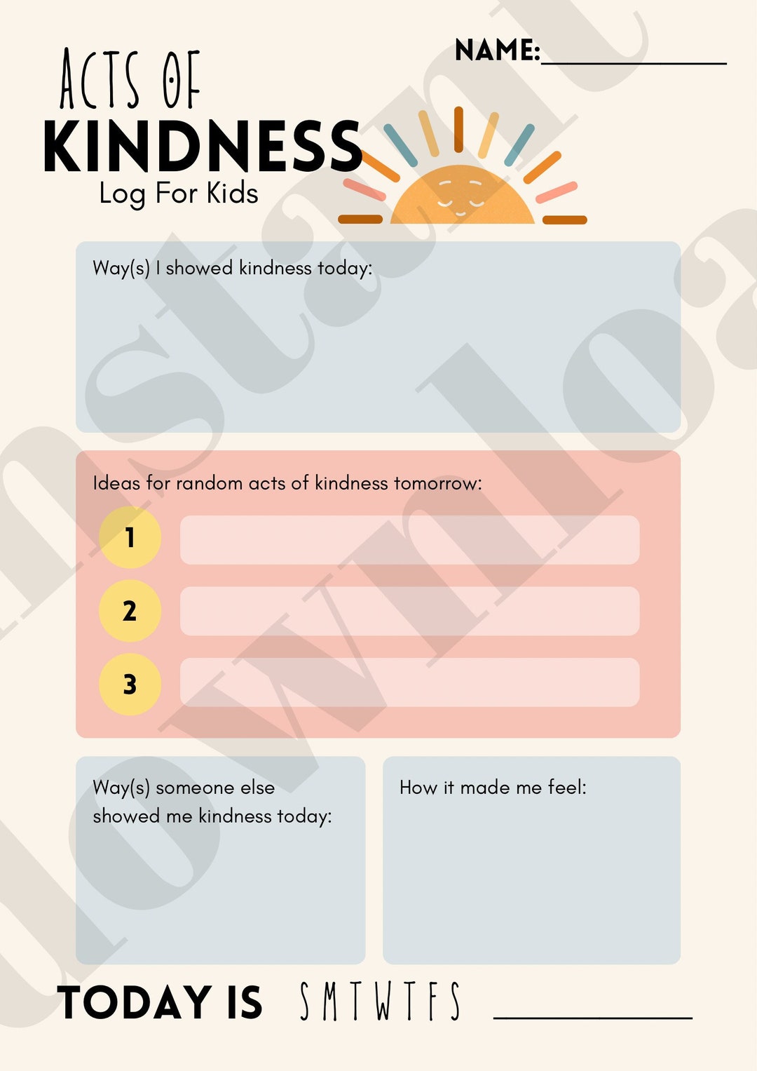 Random Acts of Kindness Printable for Kids Helping Others, Emotions ...