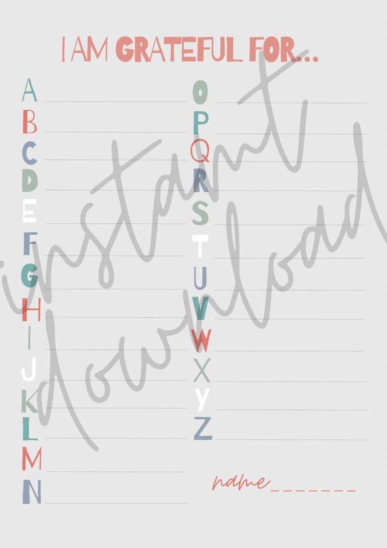 ABC Gratitude Printable for Kids Alphabet Homeschool Worksheet Instant ...