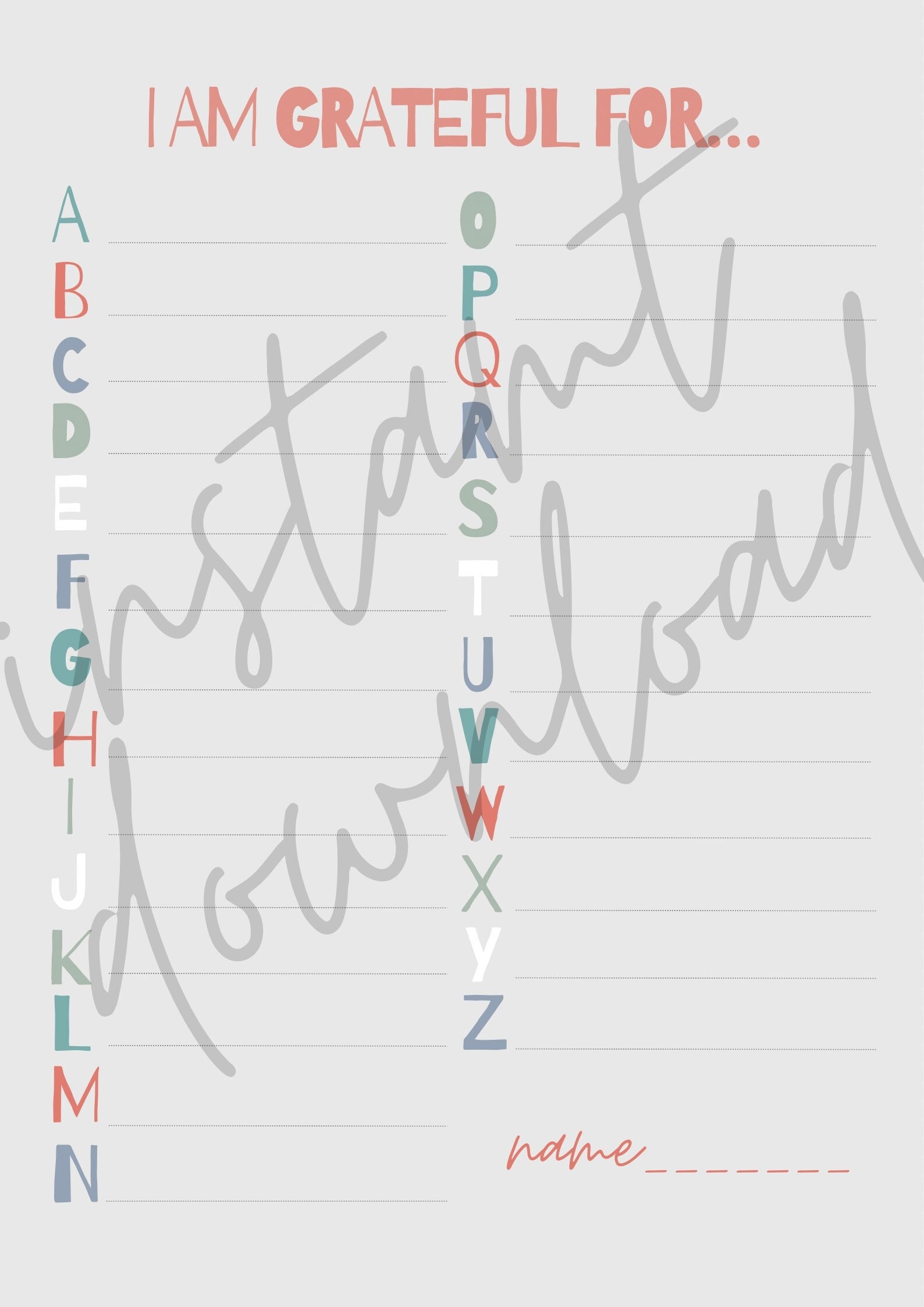 ABC Gratitude Printable for Kids Alphabet Homeschool Worksheet Instant ...