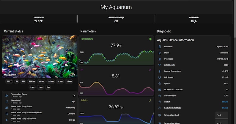 Aquapi for Esphome & Home Assistant. Aquarium Monitoring and Control. Temperature, Ph, Salinity ...