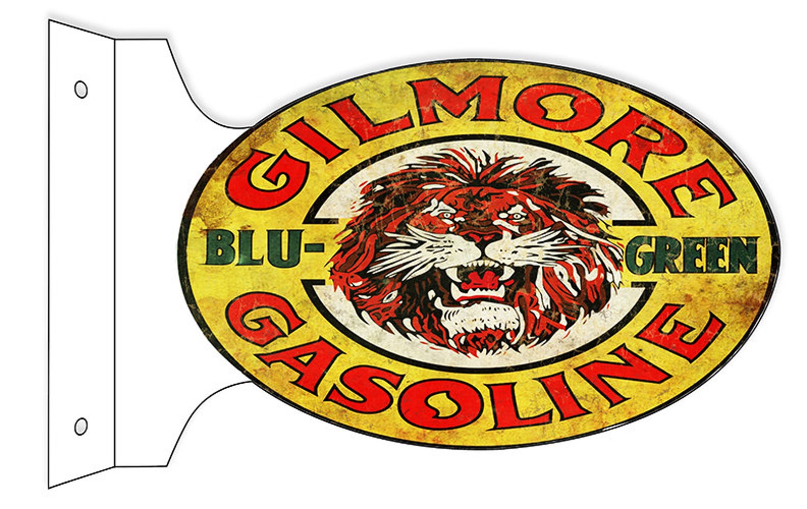 Aged Reproduction Gilmore Gasoline Double Sided Flange Sign. 12×18 Oval ...