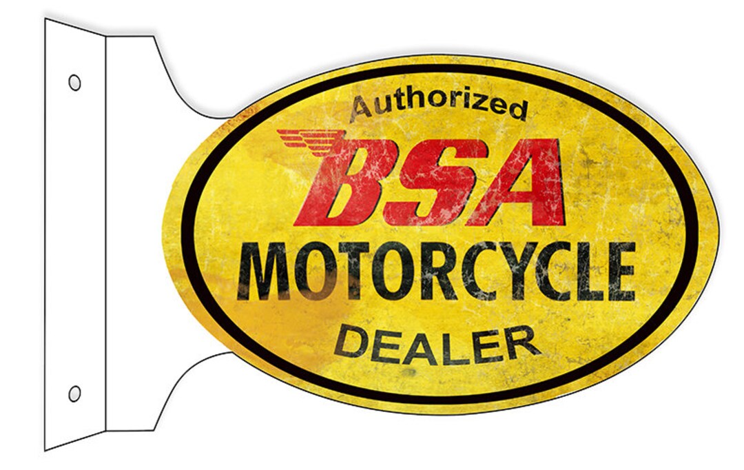 BSA Motorcycle Authorized Dealer Double Sided Flange Sign. 12×18 Oval ...