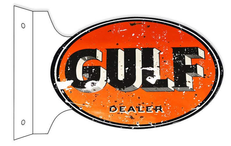 Aged Reproduction Gulf Double Sided Flange Sign. 12×18 Oval - Etsy