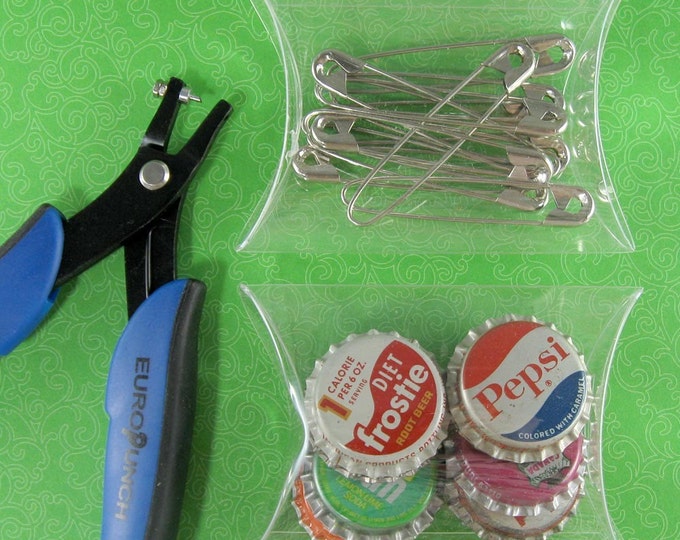Bottle Cap Badge Pin Kit - Caps, Safety Pins and Hole Punch Pliers ...