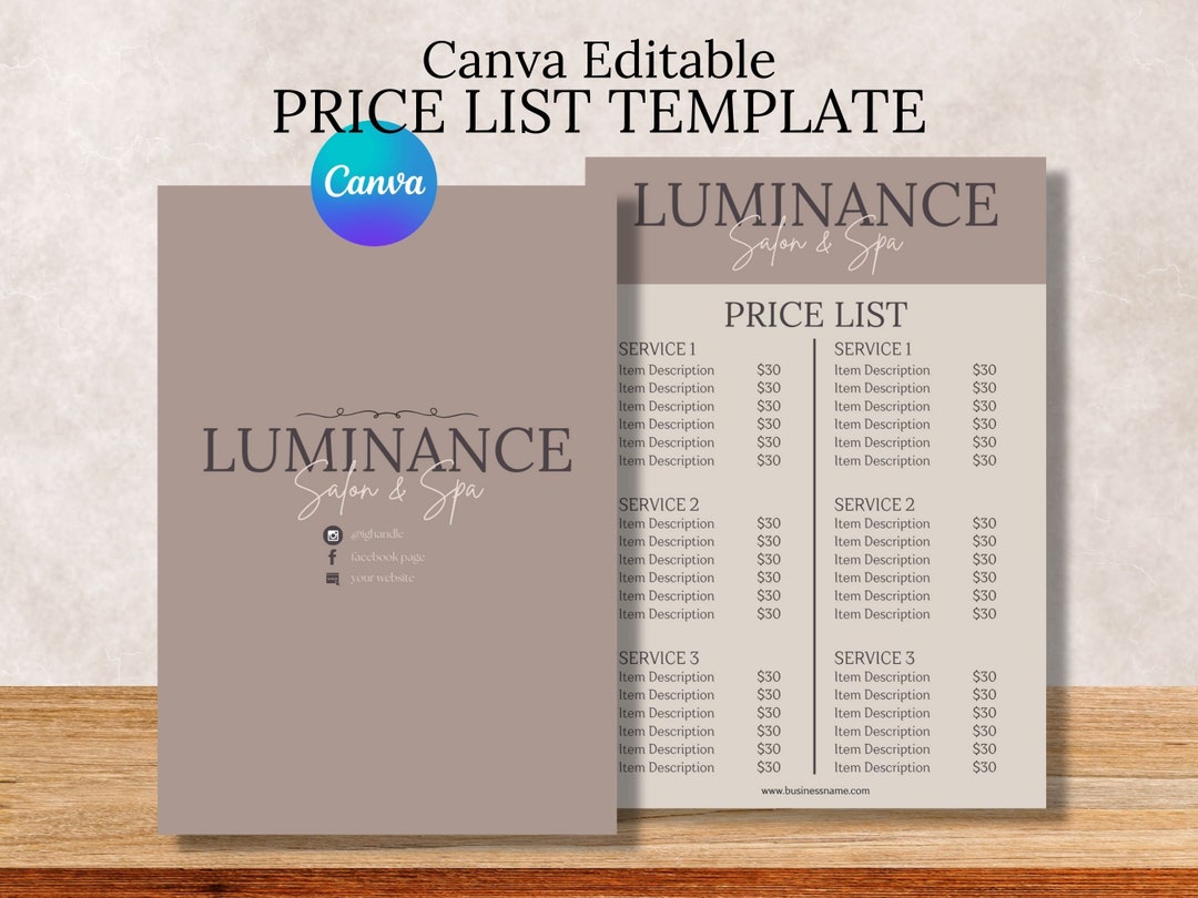 Price List Template Price List Brochure Canva Editable Template ...