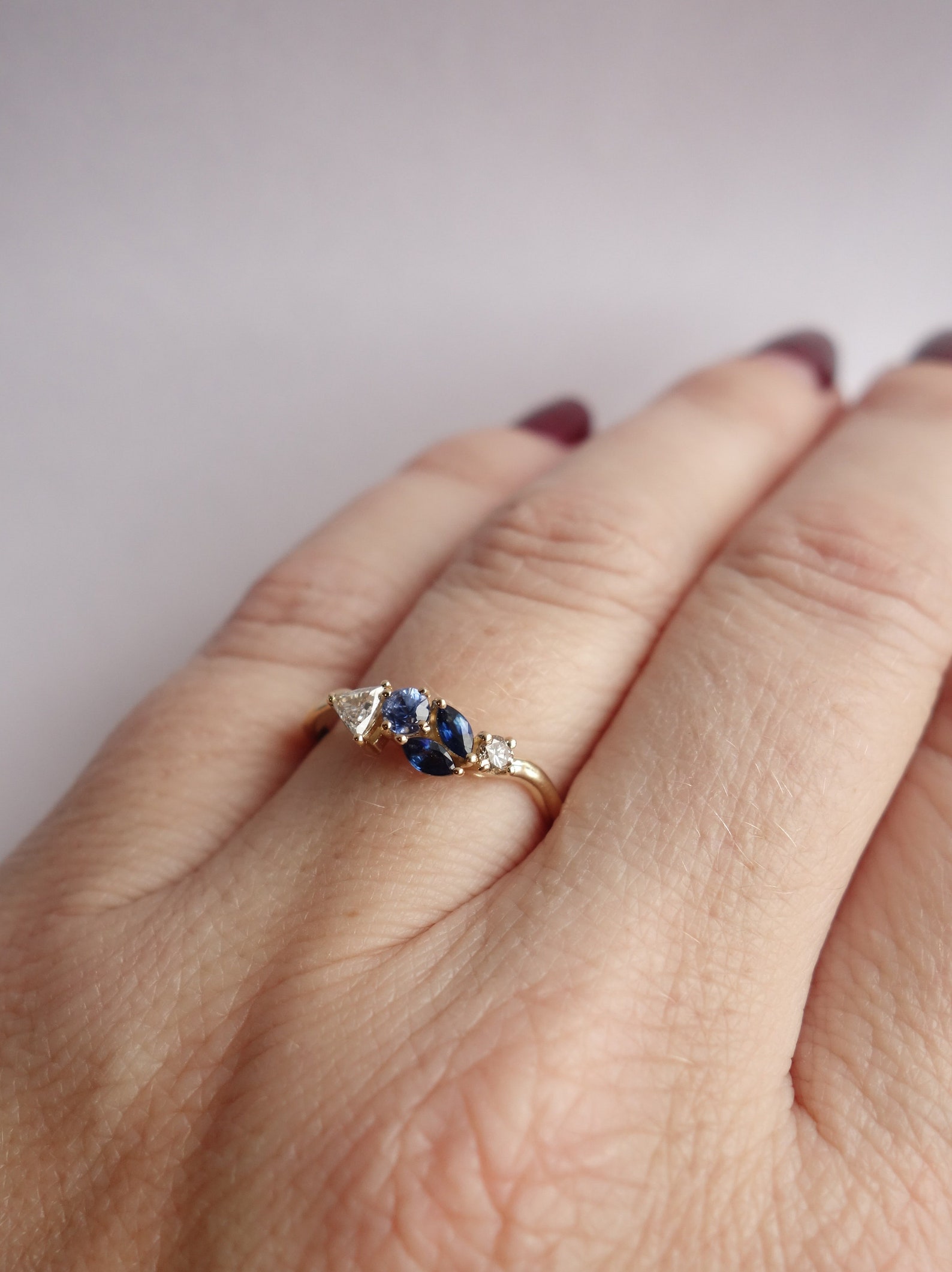 Blue Sapphire and Diamond Cluster Ring | Etsy