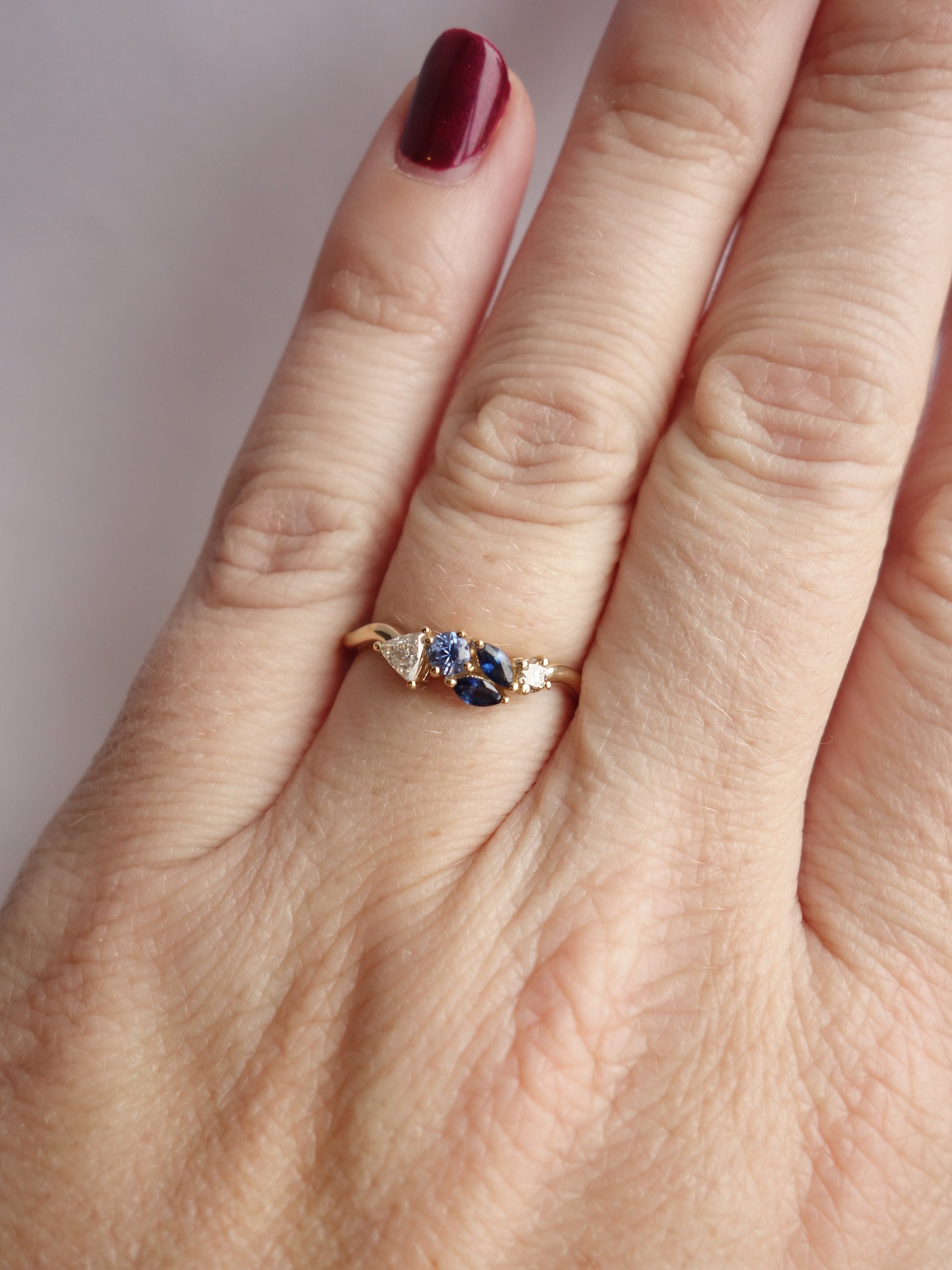 Blue Sapphire and Diamond Cluster Ring | Etsy