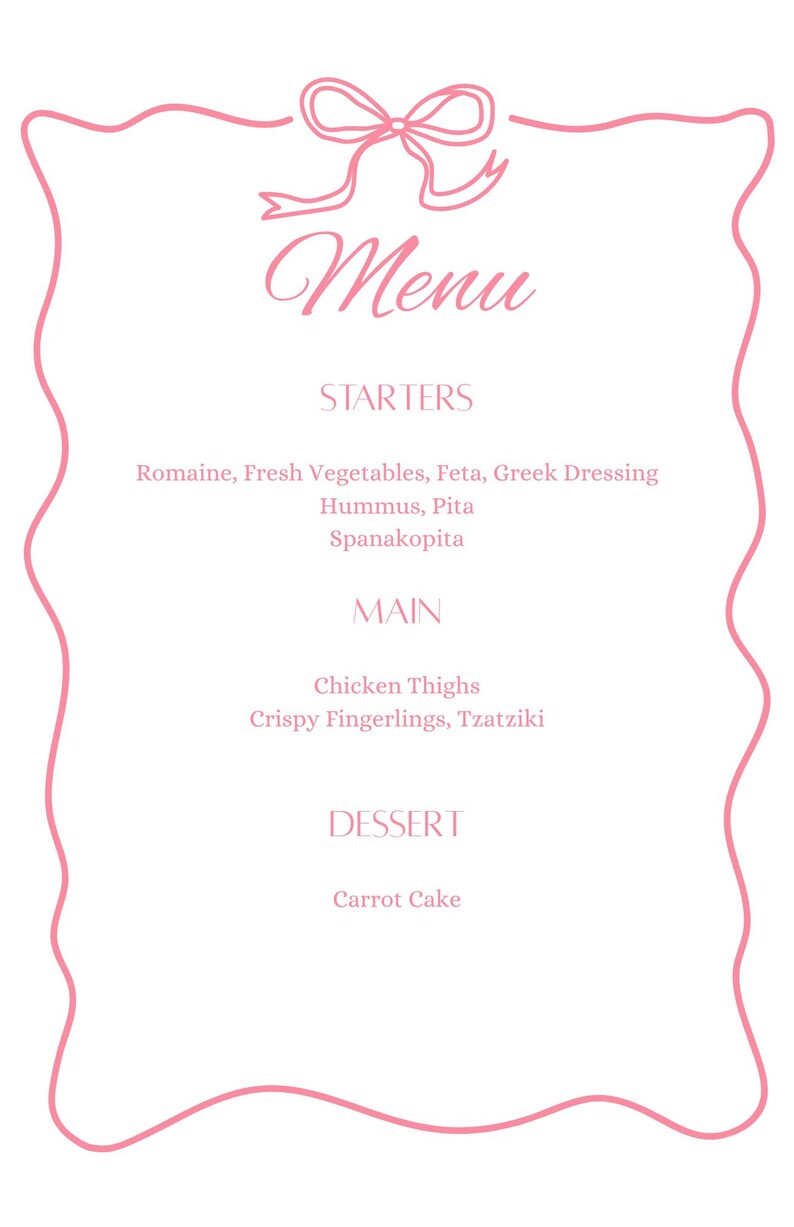 Elegant Dinner Menus for Your Next Dinner Party - Etsy