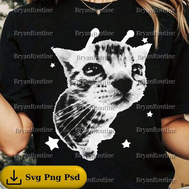 Y2K Alien Cat PNG Svg for Circut, Retro Silly Cat Meme Design, Vintage ...