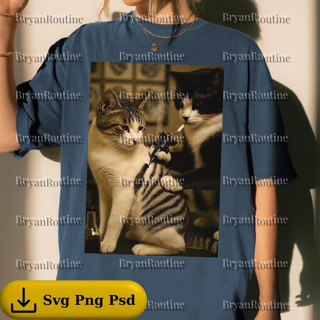 Funny Tattoo Cat PNG Svg for Circut, Brainrot Meme Graphic, Gen Z Cat ...