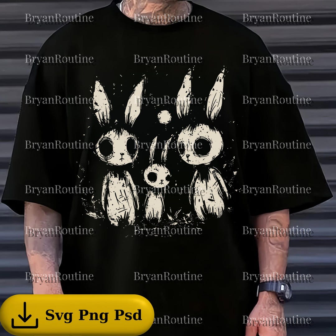 Creepy Cute Bunny Rabbits Svg PNG, Y2K Horror Bunny Digital Art, Goth ...