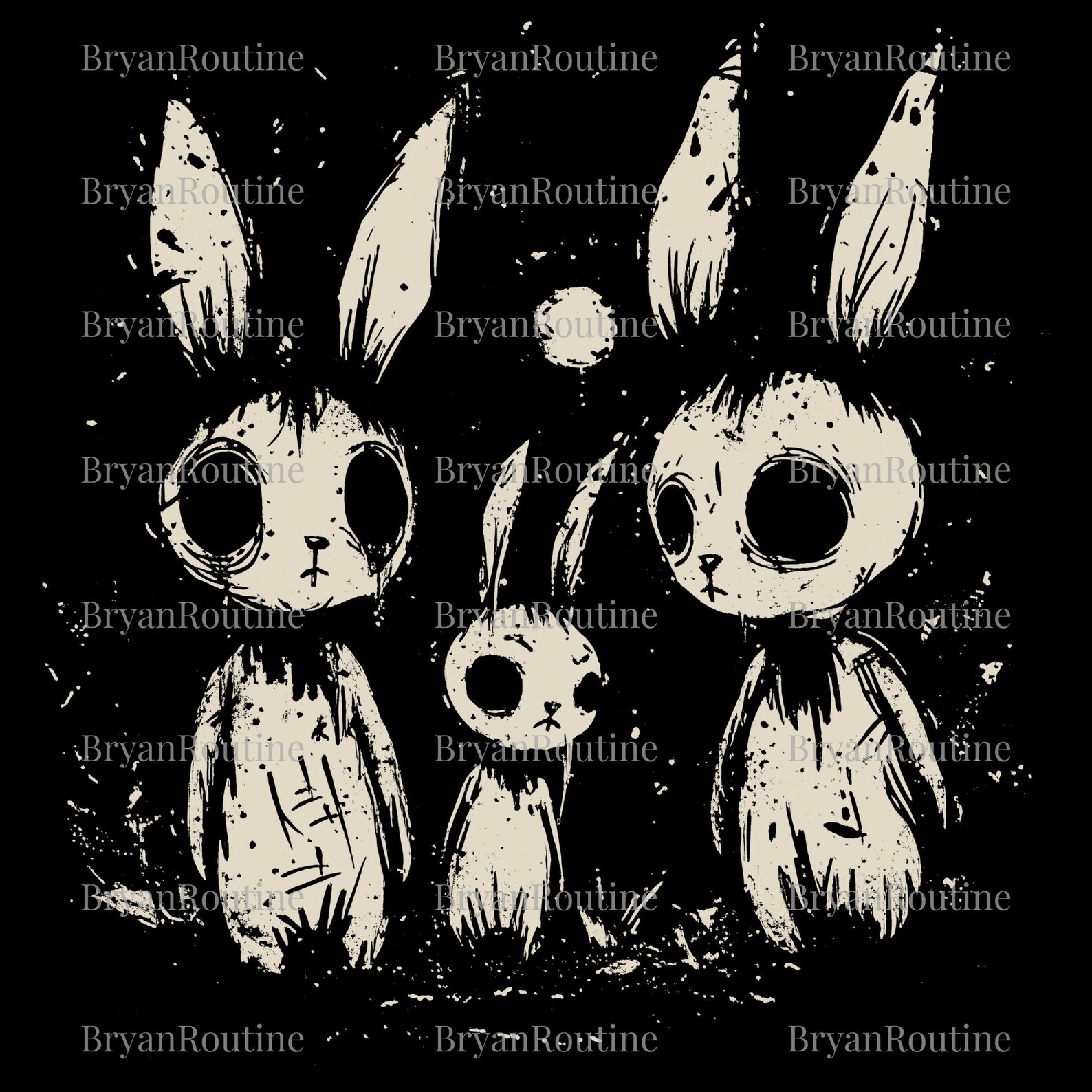 Creepy Cute Bunny Rabbits Svg PNG, Y2K Horror Bunny Digital Art, Goth ...