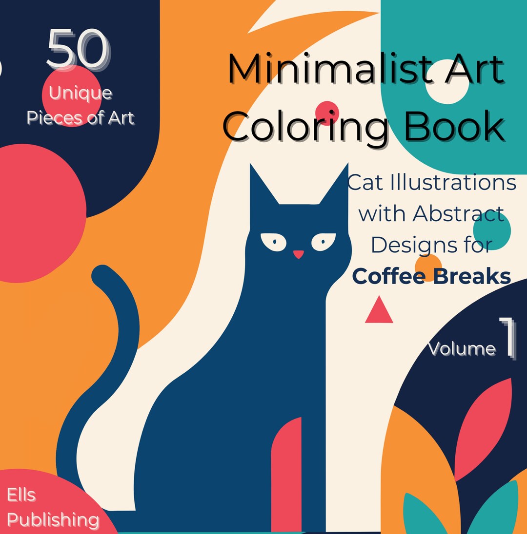 Minimalist Art Coloring Book, Cat Illustrations With Abstract Designs ...