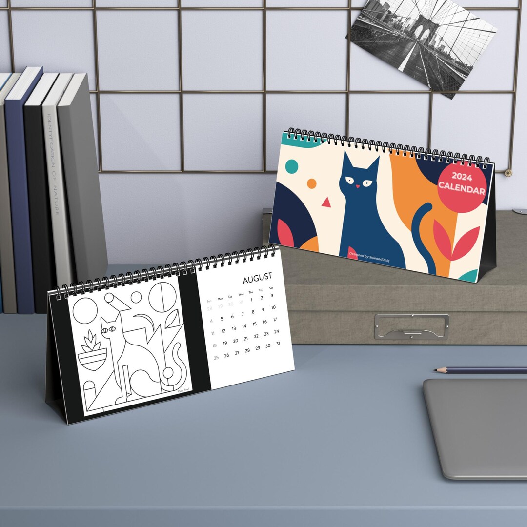 2024 Desk Calendar With Colorable Cat Illustrations 1 - Etsy