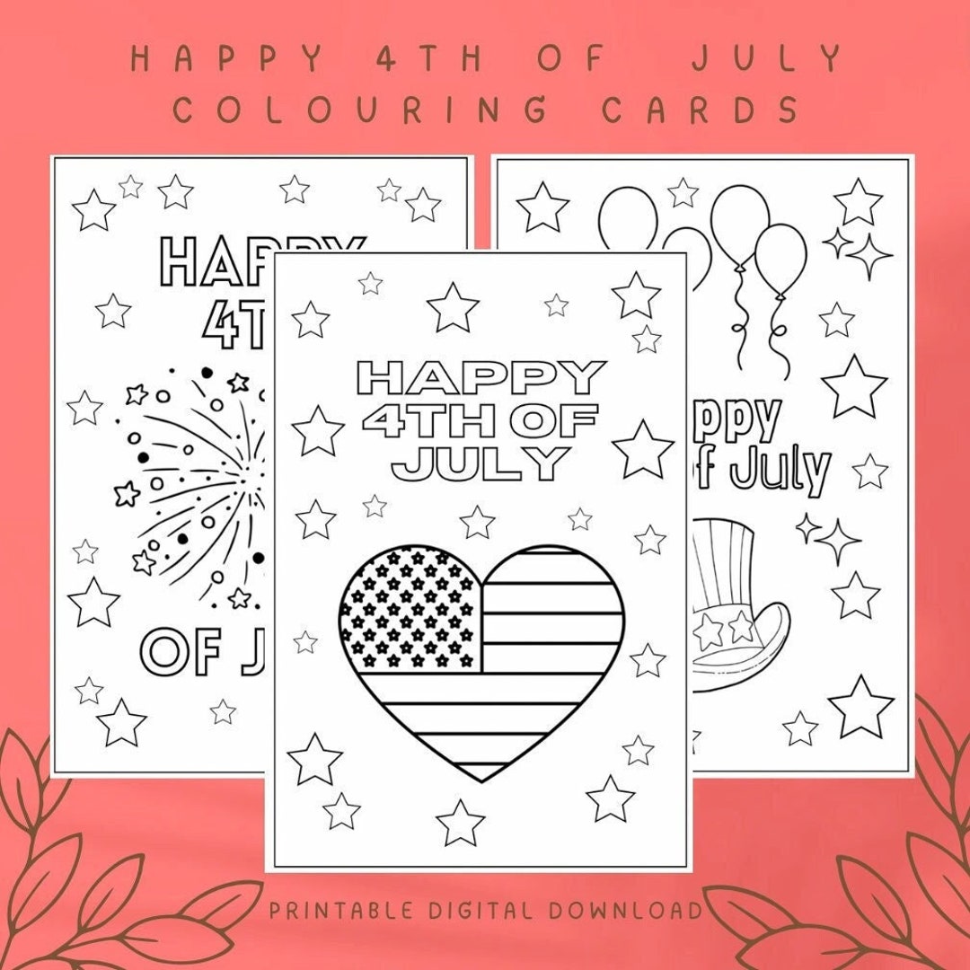 Printable 4th of July Colouring Cards for Kids - Etsy