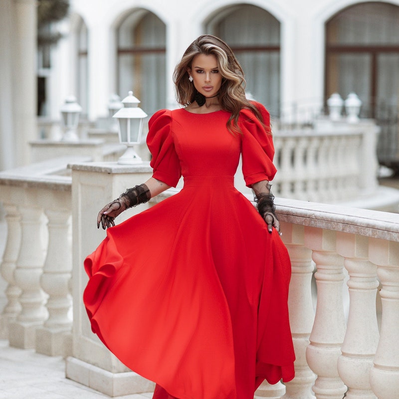 Red Dress Puff Sleeve - Etsy