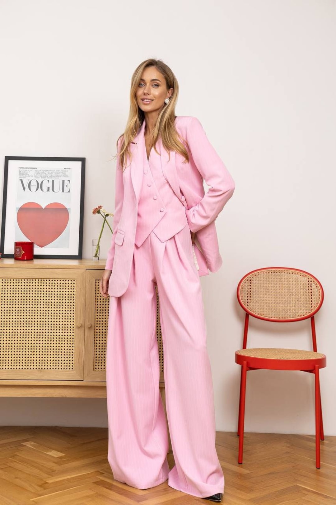 Pink Women 3 Piece Pant Suit, Women Suit With Vest, Women Office Suit ...