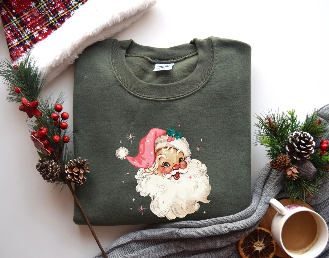 Pink Santa Retro Christmas T-shirts Sweatshirts for Women Pink ...
