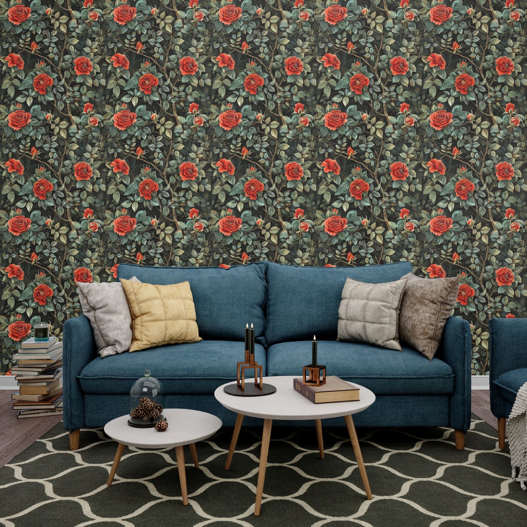 Rose Bramble Wallpaper,beautiful Red Roses and Leaves Theme, Easy to ...