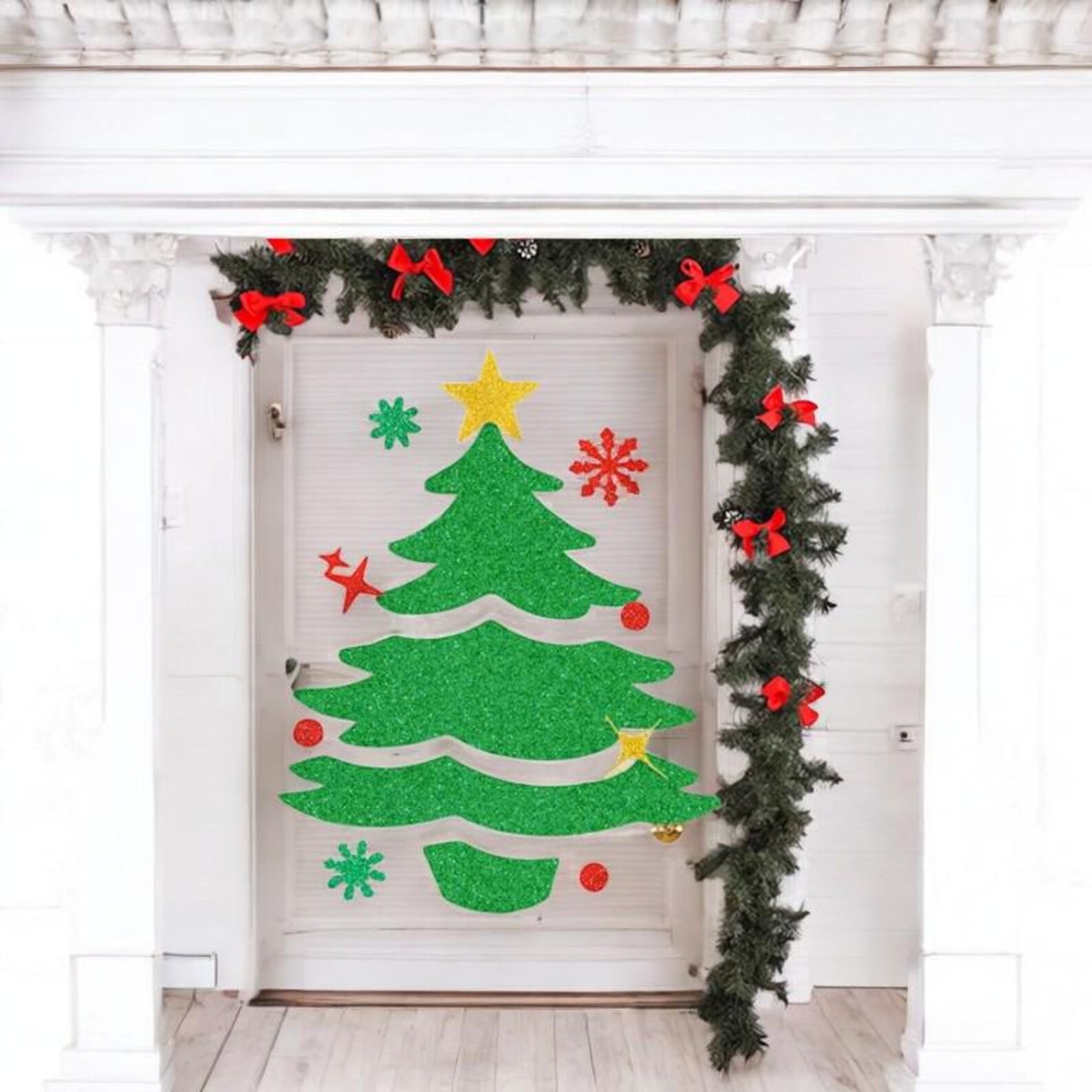 Christmas Door Stickers Christmas Tree Santa Claus Elk Decoration ...