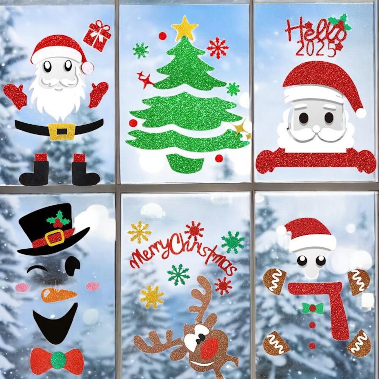 Christmas Door Stickers Christmas Tree Santa Claus Elk Decoration ...