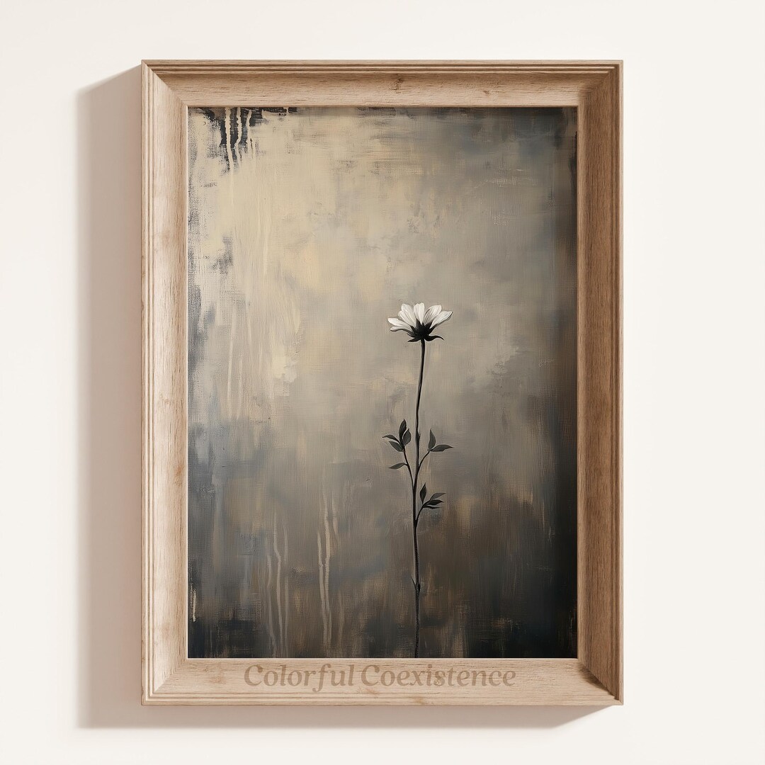 Moody Gray Flower Painting Vintage Printable Wall Art Dark Artwork Dark ...