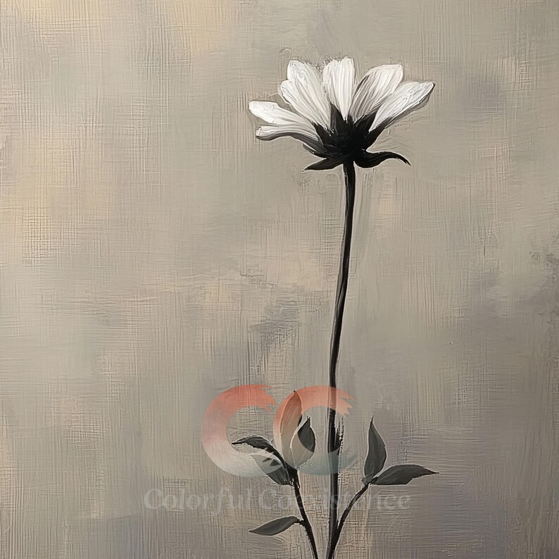 Moody Gray Flower Painting Vintage Printable Wall Art Dark Artwork Dark ...