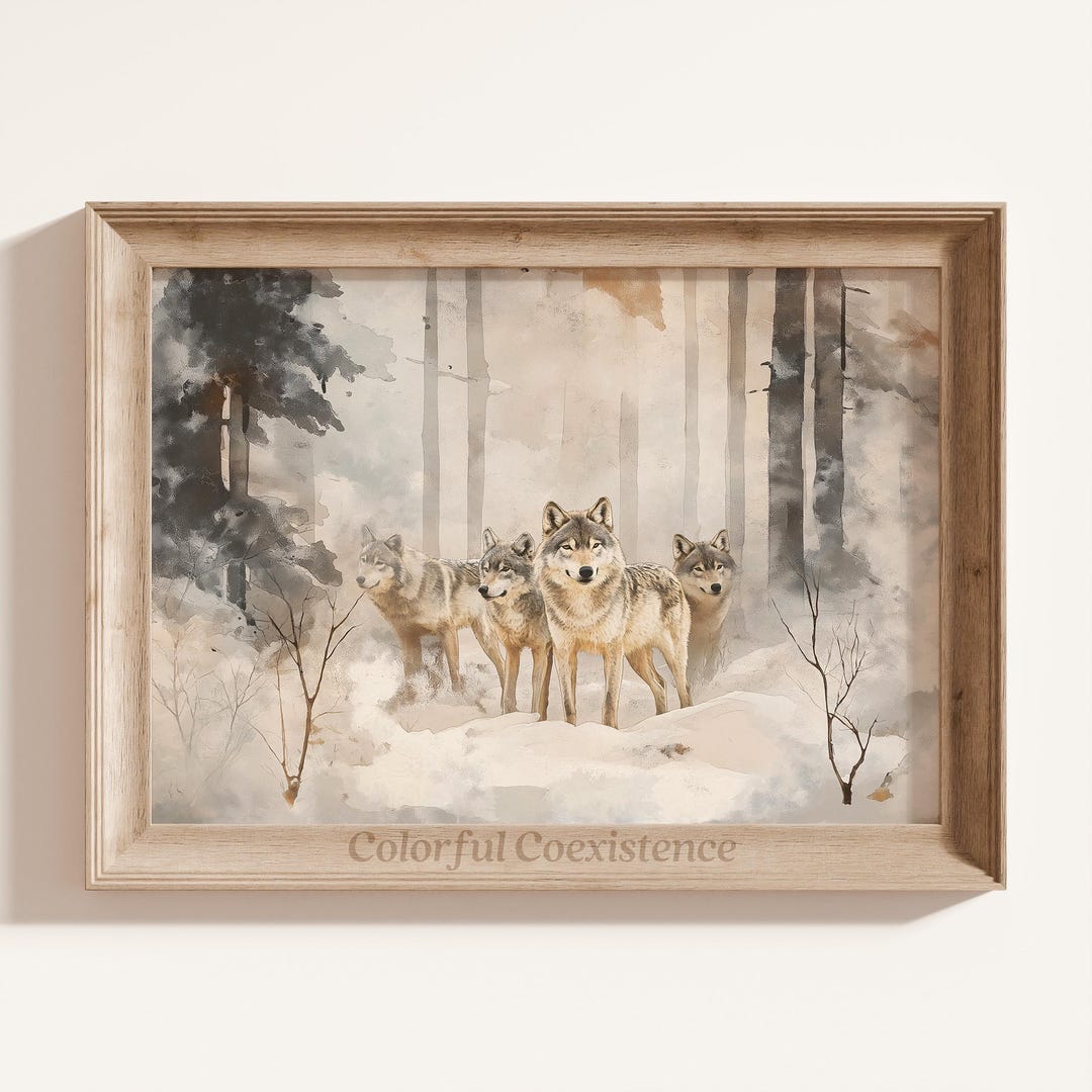 Vintage Wolves Print Antique Printable Wall Art Decor Animal Painting ...