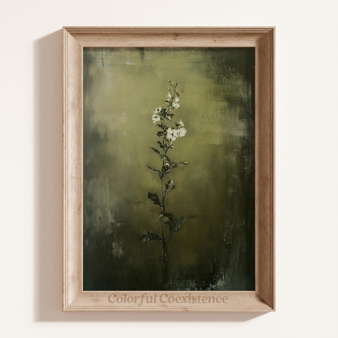 Vintage Green Earthy Painting Vintage Flower Wall Art Academia Decor ...