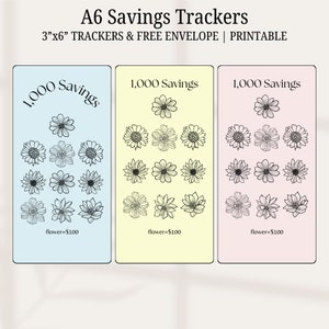 1,000 Savings Tracker A6 Savings Tracker Flower Savings Tracker ...