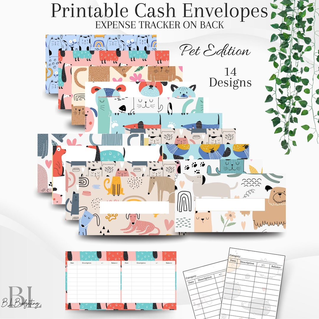 Dog Cash Envelope Cat Cash Envelope Pet Cash Envelope Printable Cash ...