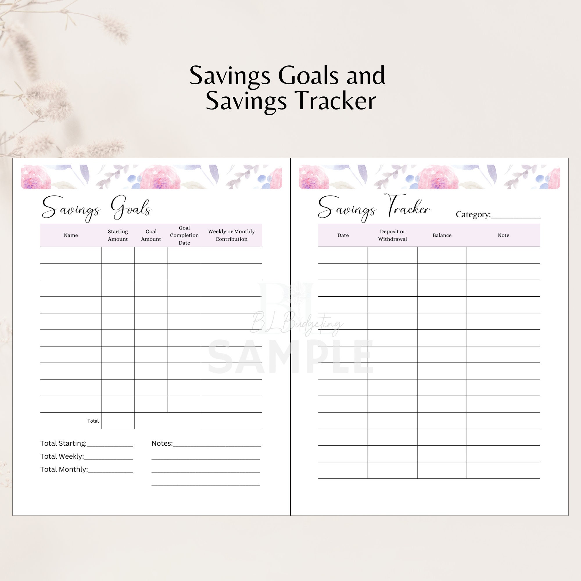 Printable Budget Planner Flower Planner Savings Tracker Debt Tracker ...