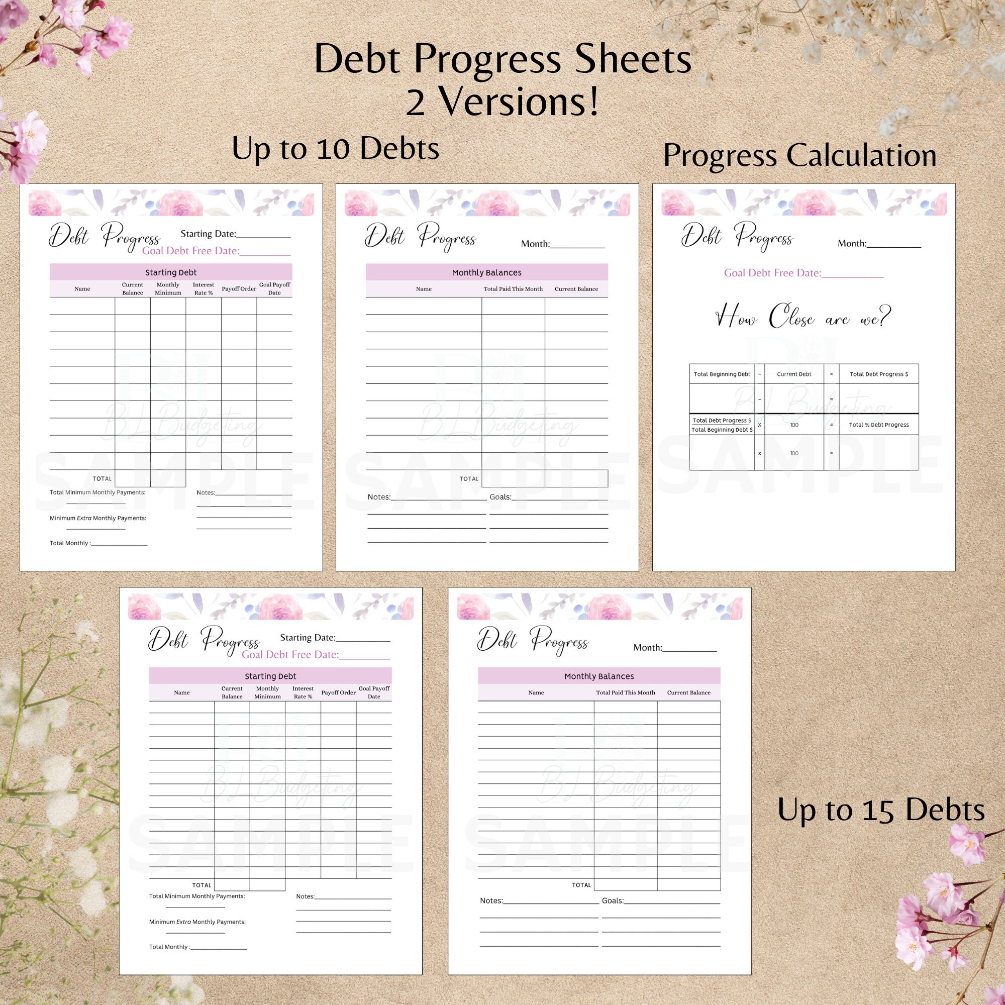 Printable Budget Planner Flower Planner Savings Tracker Debt Tracker ...