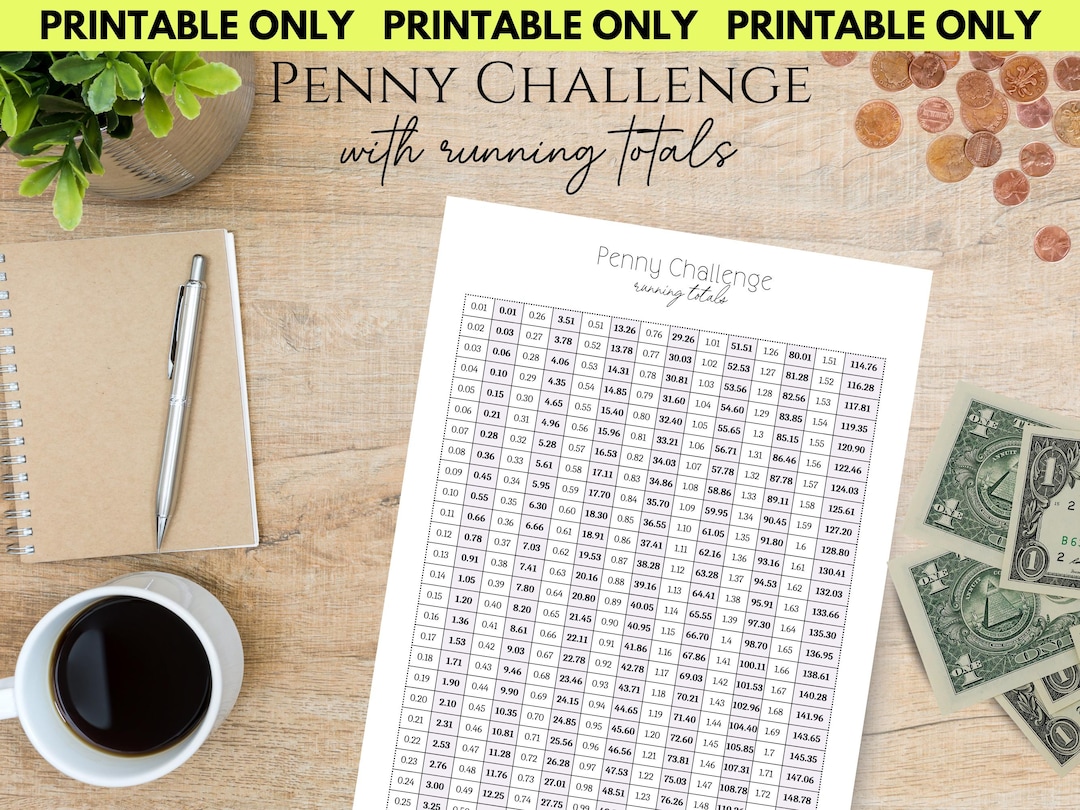 Penny Challenge Printable Penny Challenge Tracker Penny Tracker Change ...