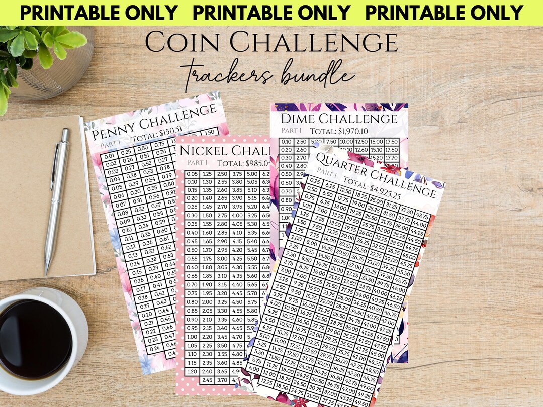Penny Challenge Printable Penny Challenge Tracker Nickel Challenge Dime ...