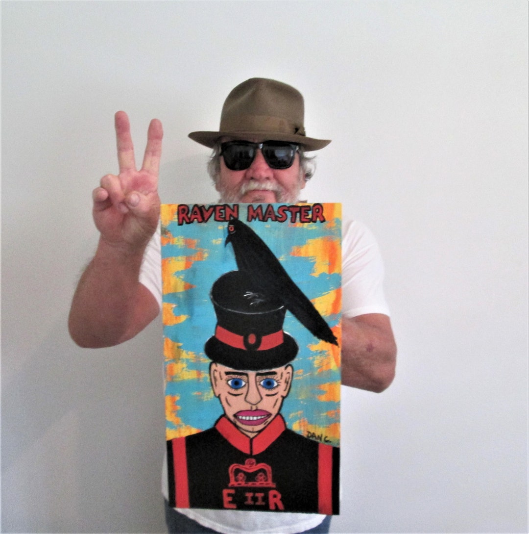 Outsider Folk Original Painting Raven Master Dan C Black Crow Art ...