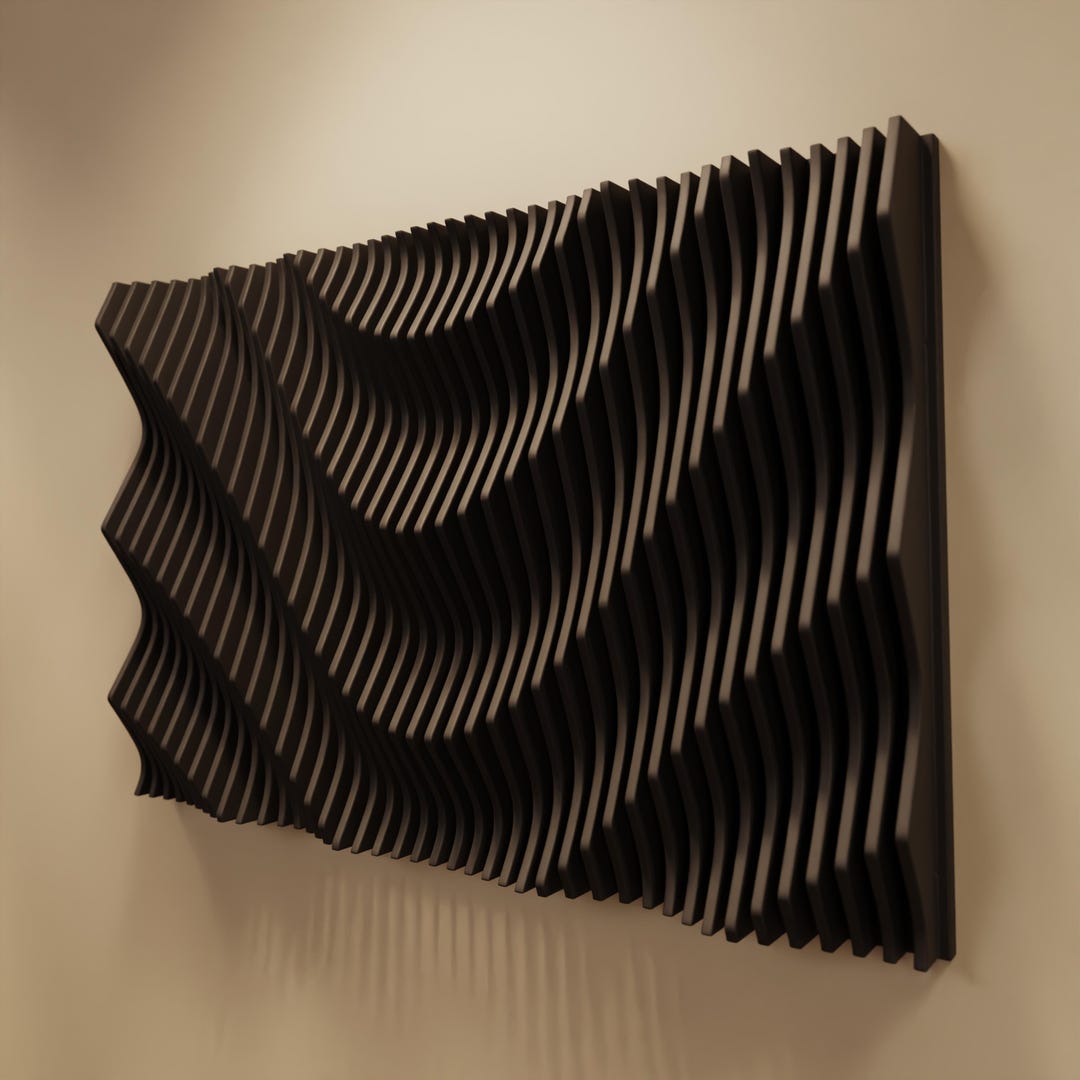 Parametric Wall Art UNIT -L- Black Large Wood Acoustic Sound Diffuser ...