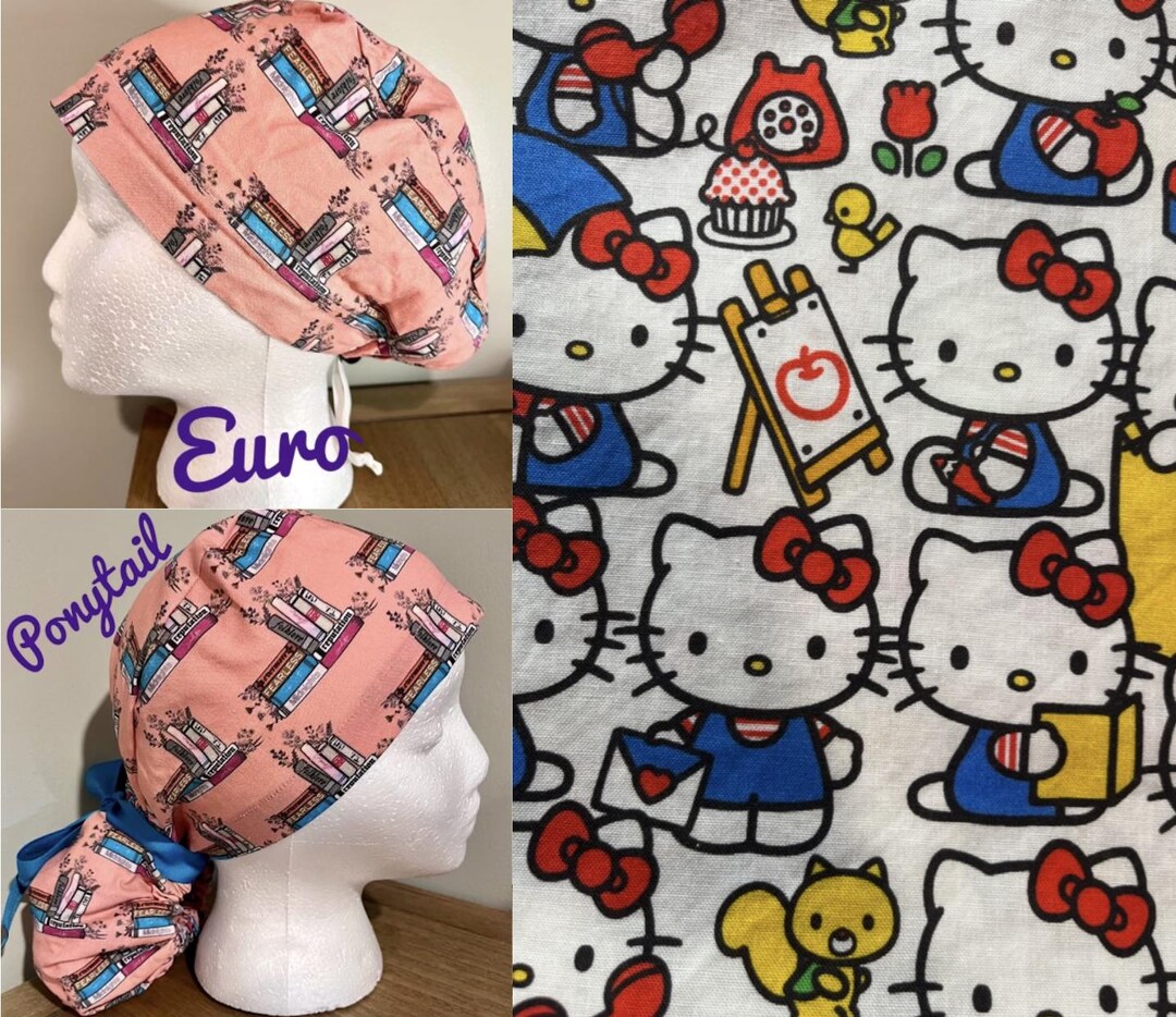 Hello Kitty Book Scrub Cap (euro & Ponytail Style) - Etsy