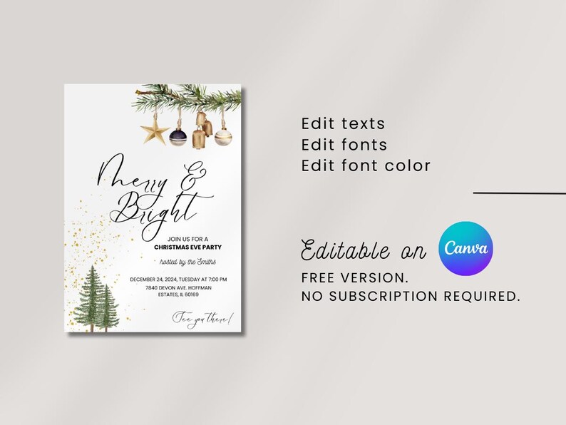 Christmas Party Invitation Template Editable Christmas Party Invitation ...