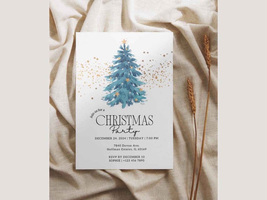 Blue Christmas Party Invite Template Editable Christmas Party ...