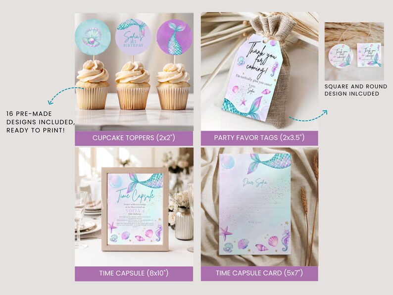 Mermaid Birthday Party Bundle | Editable Canva Templates | Under the ...