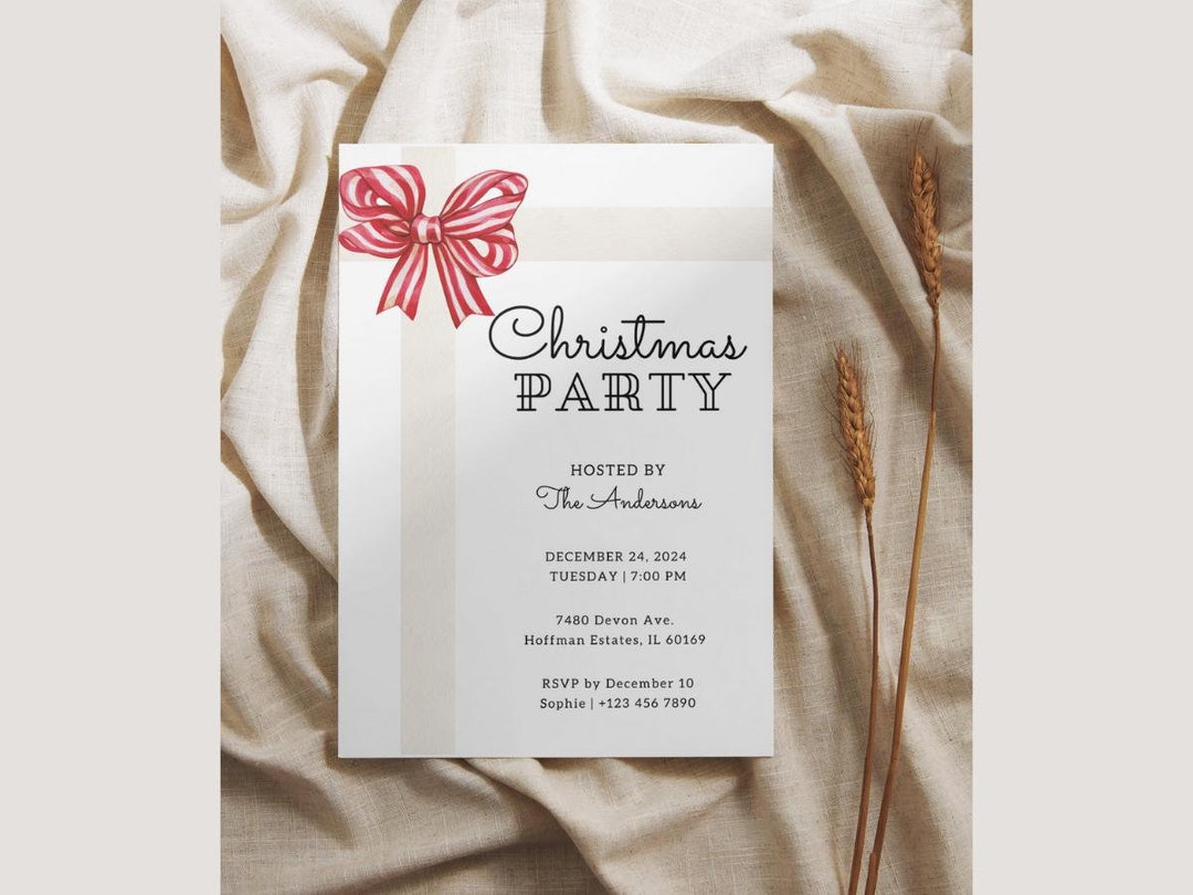 Minimalist Christmas Party Invitation Template Editable on Canva ...